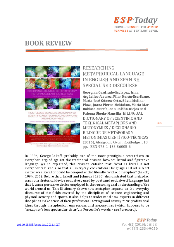 (PDF) Researching metaphorical language in English and Spanish specialised discourse