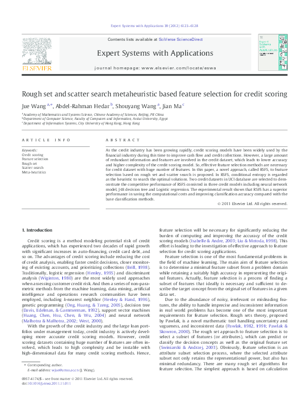 (PDF) Rough set and scatter search metaheuristic based feature selection for credit scoring