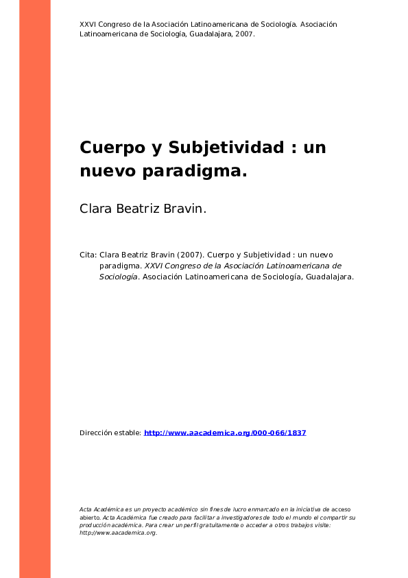 (PDF) Cuerpo y Subjetividad : un nuevo paradigma