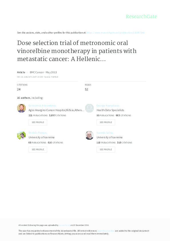 (PDF) Dose selection trial of metronomic oral vinorelbine monotherapy ...