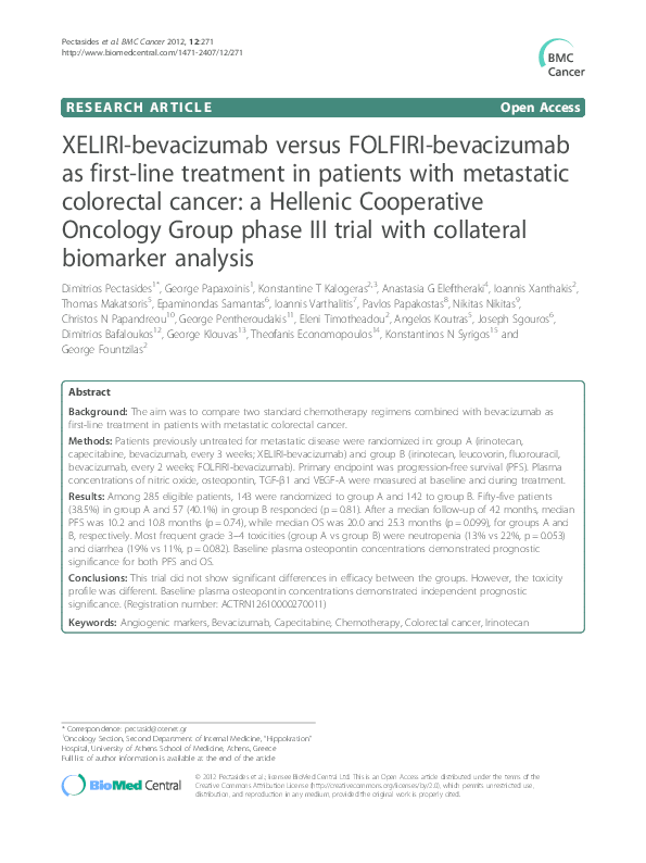 (PDF) XELIRI-bevacizumab versus FOLFIRI-bevacizumab as first-line ...