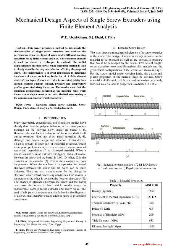 (PDF) Mechanical Design Aspects of Single Screw Extruders using Finite ...