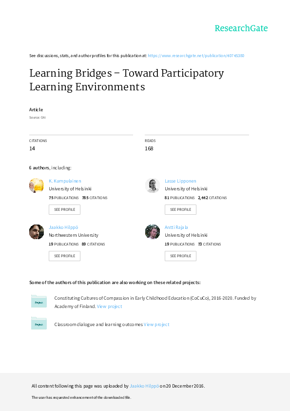 (PDF) Learning Bridges Toward Participatory Learning Environments