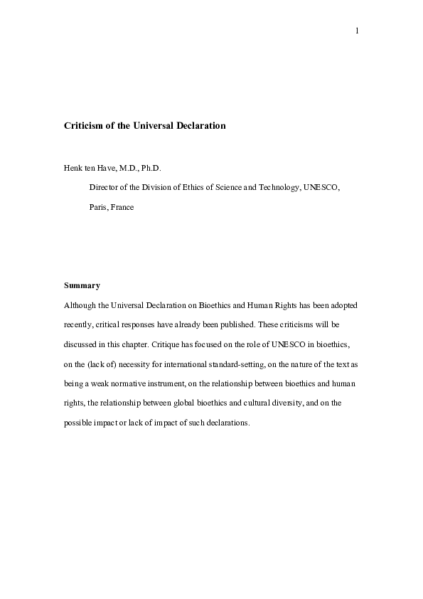 (PDF) Criticism of the Universal Declaration