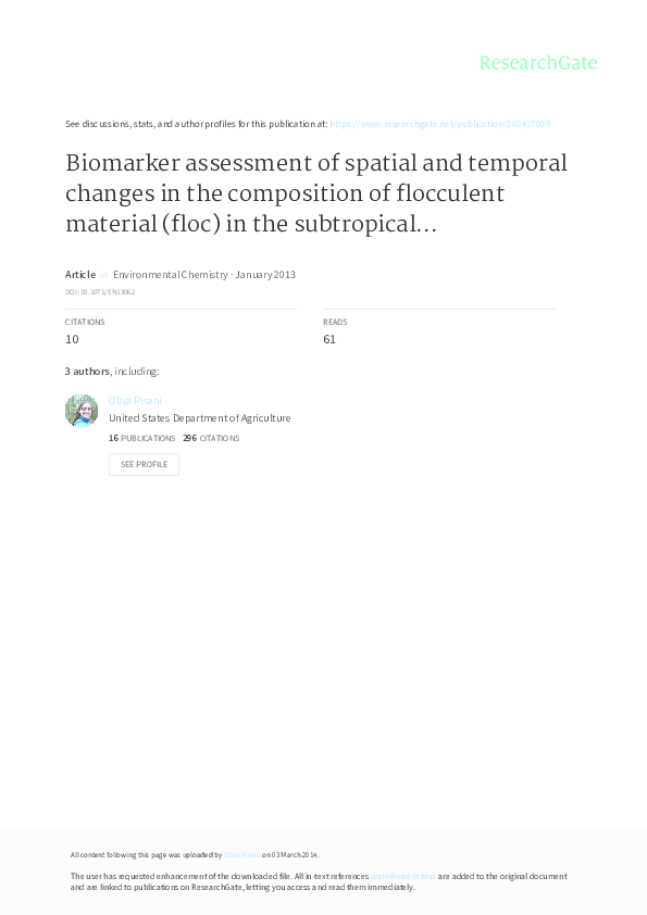 (PDF) Biomarker assessment of spatial and temporal changes in the ...