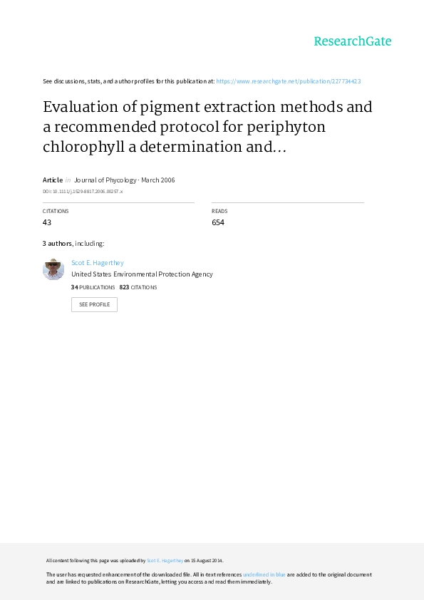 (PDF) EVALUATION OF PIGMENT EXTRACTION METHODS AND A RECOMMENDED ...