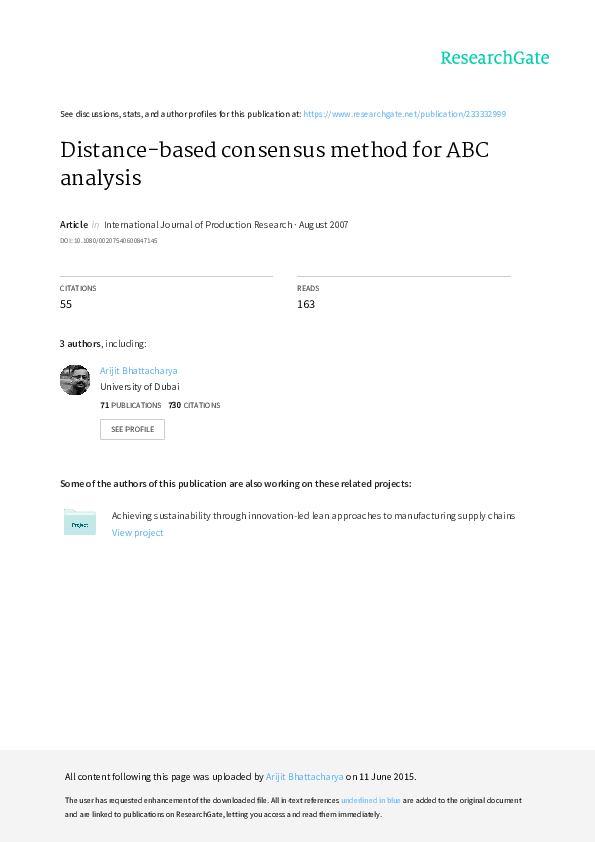 (PDF) Distance-based consensus method for ABC analysis