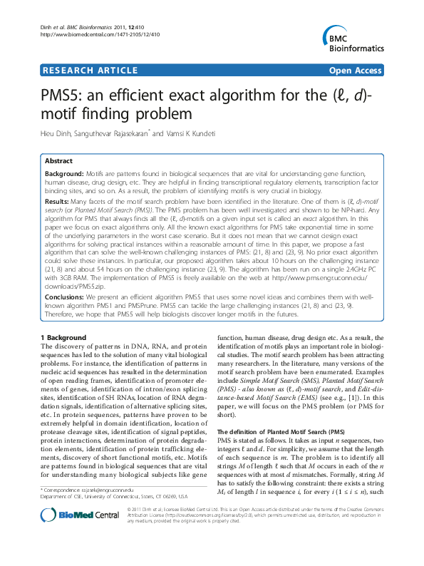 (PDF) PMS5: an efficient exact algorithm for the (ℓ, d)-motif finding problem