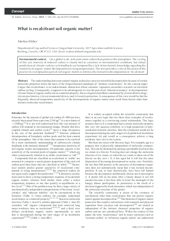 (PDF) What is recalcitrant soil organic matter?