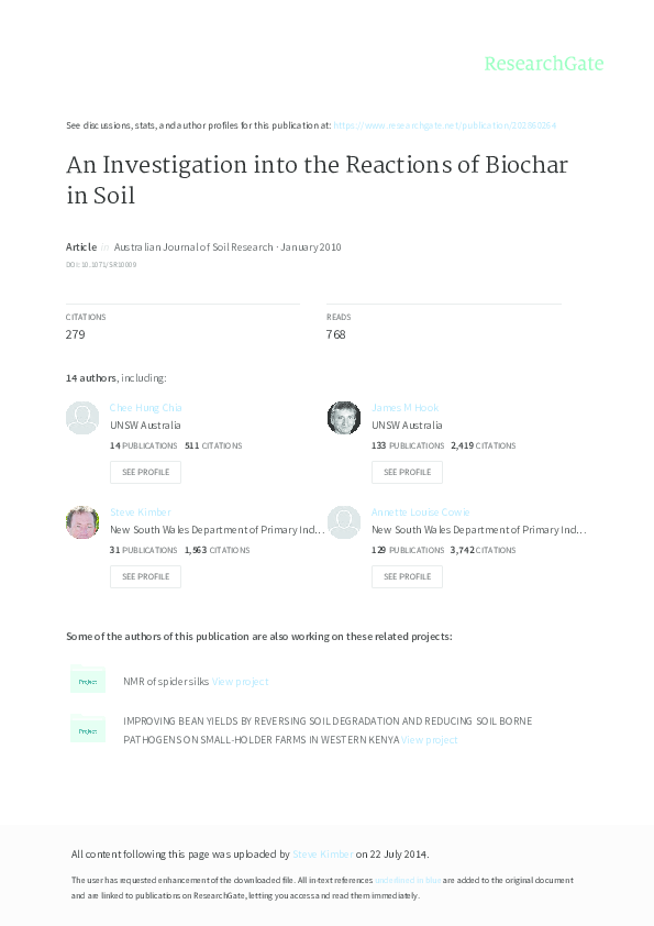 (PDF) An investigation into the reactions of biochar in soil