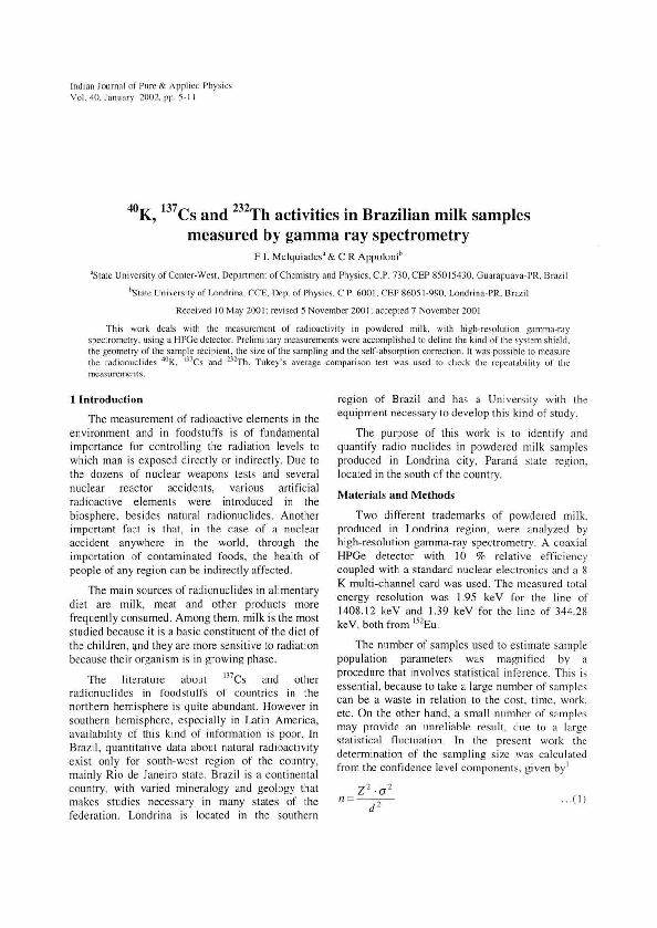 Pdf Self Absorption Correction For Gamma Spectrometry Of Powdered Milk Samples Using Marinelli
