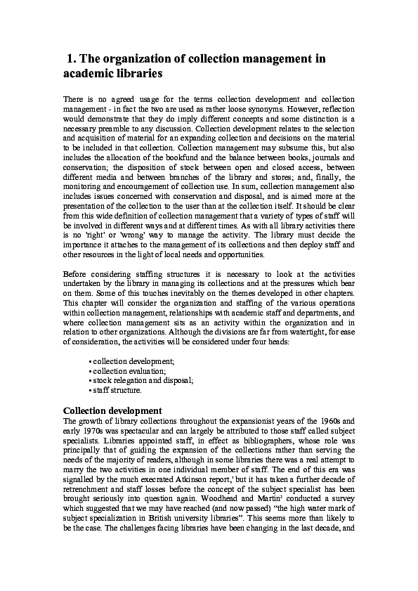 (PDF) The Organization of Collection Management in Academic Libraries
