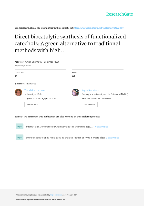 (PDF) Direct biocatalytic synthesis of functionalized catechols: a ...