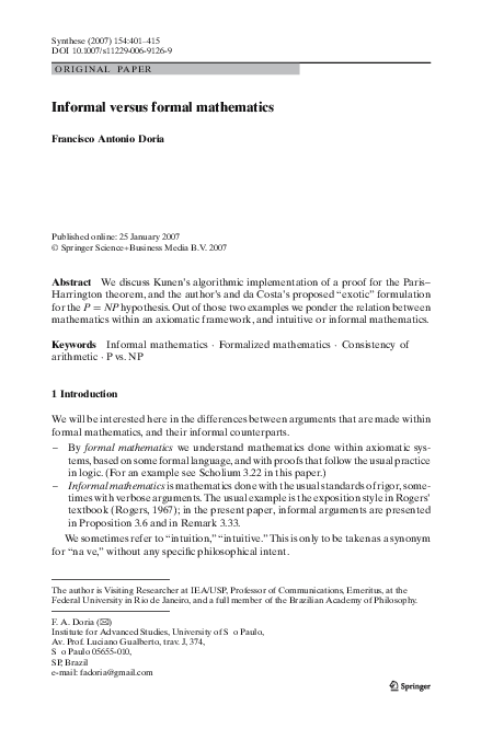 (PDF) Informal versus formal mathematics