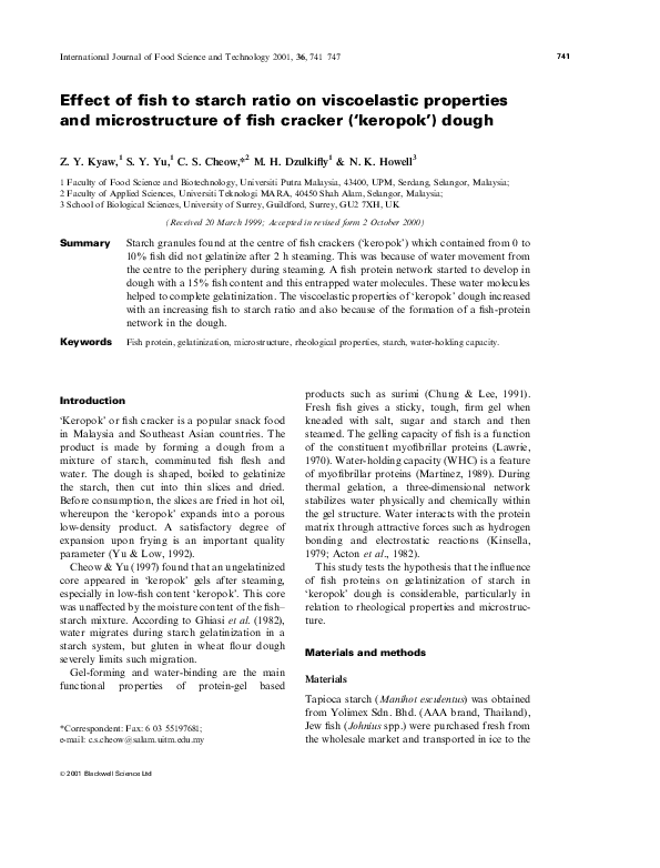 (PDF) Effect of fish to starch ratio on viscoelastic properties and microstructure of fish ...