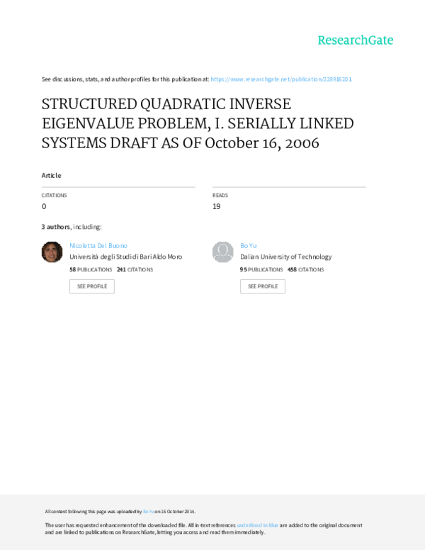 (PDF) Structured Quadratic Inverse Eigenvalue Problems