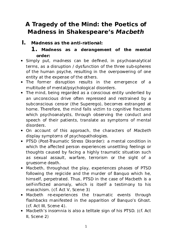 (DOC) A Tragedy of the Mind: the Poetics of Madness in Shakespeare's ...