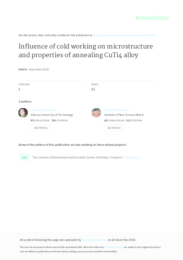 (PDF) Influence of cold working on microstructure and properties of ...