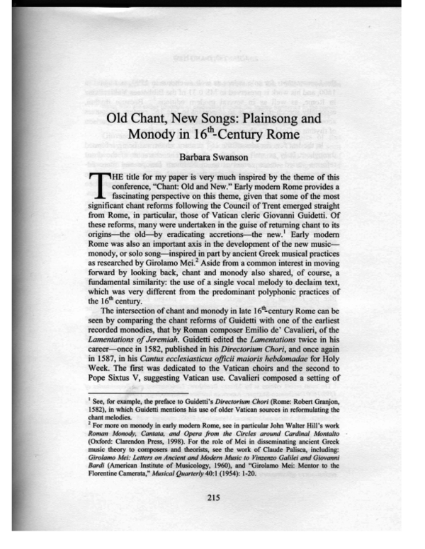 (PDF) “Old Chant, New Songs: Plainchant and Monody in Sixteenth-Century ...
