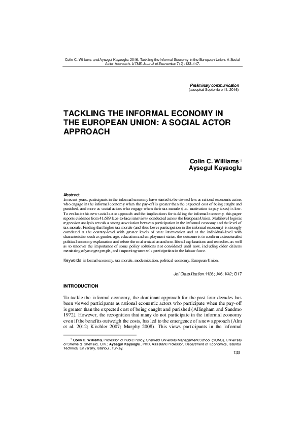 (PDF) TACKLING THE INFORMAL ECONOMY IN THE EUROPEAN UNION: A SOCIAL ...
