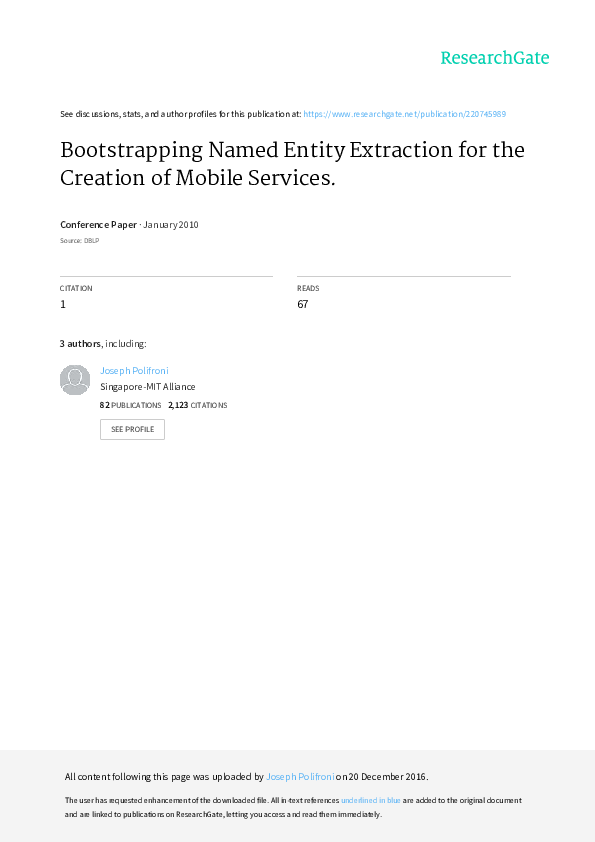 (PDF) Bootstrapping Named Entity Extraction for the Creation of Mobile Services