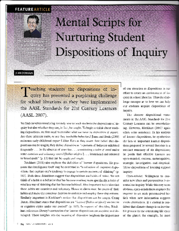 (PDF) Mental Scripts for Nurturing Dispositions of Inquiry
