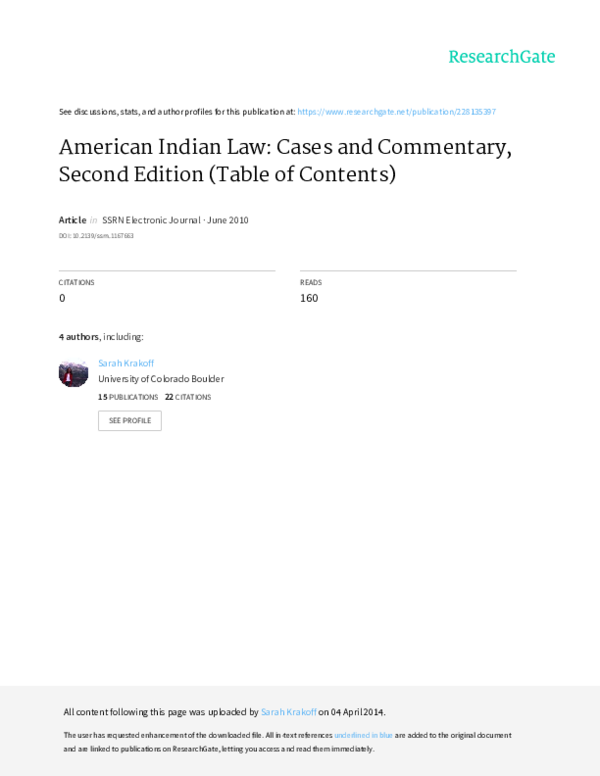 (PDF) American Indian Law: Cases and Commentary (Table of Contents)