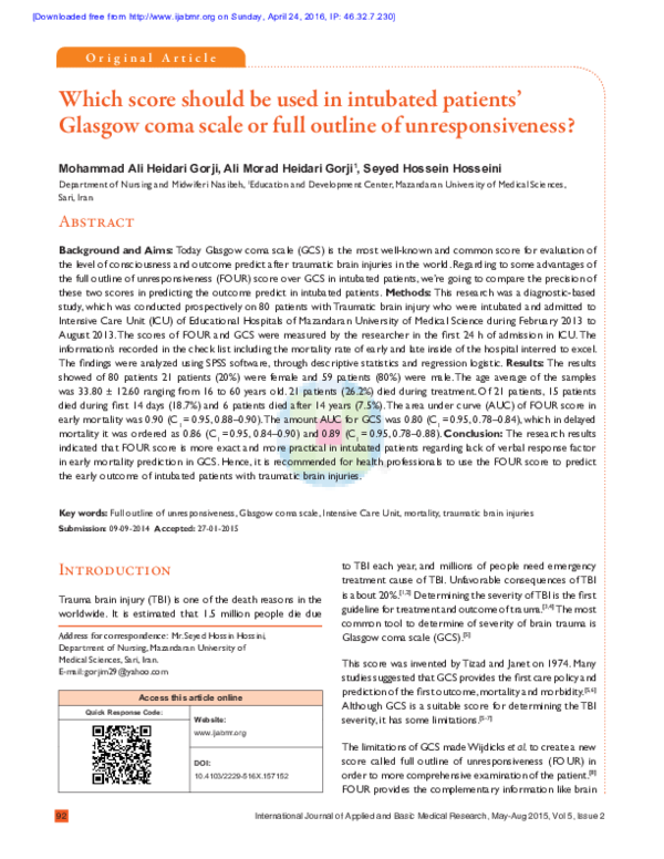 (PDF) Which score should be used in intubated patients' Glasgow coma ...