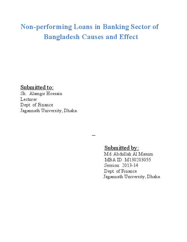 (DOC) Non-performing Loans in Banking Sector of Bangladesh Causes and ...