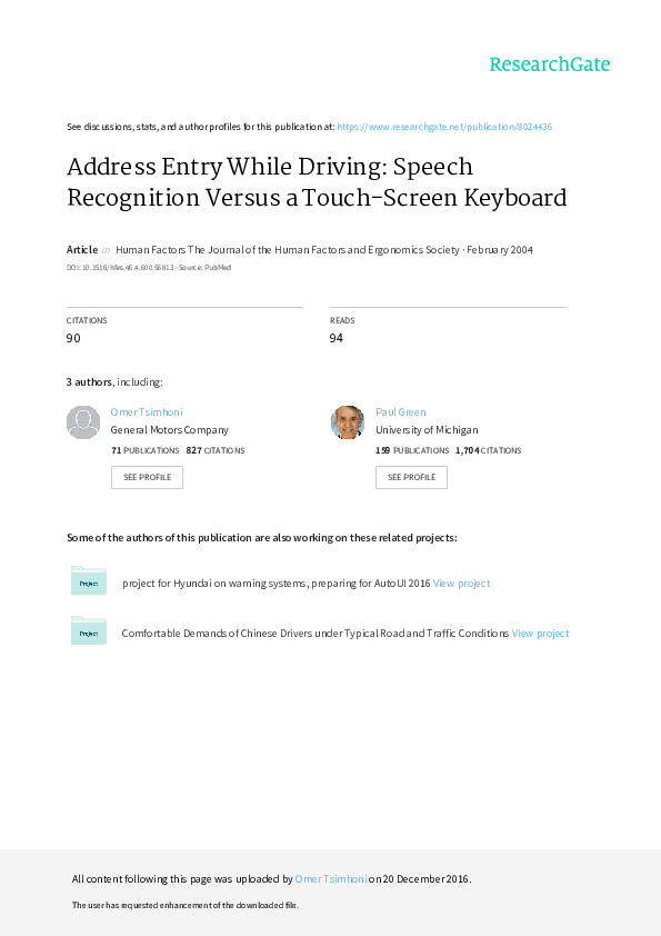 (PDF) Address entry while driving: Speech recognition versus a touch ...