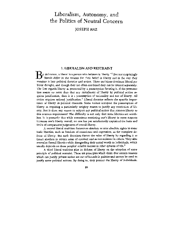 (PDF) Liberalism, autonomy, and the politics of neutral concern