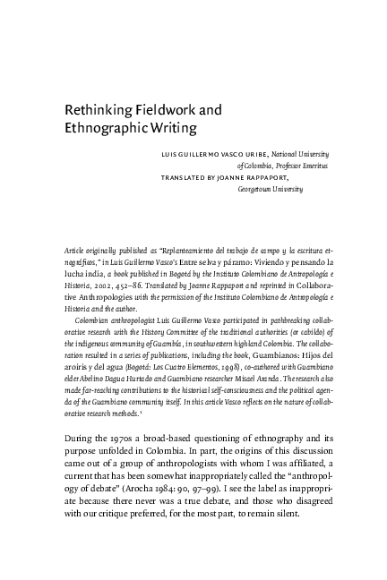 (PDF) Rethinking Fieldwork and Ethnographic Writing