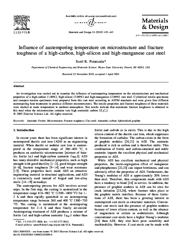 Pdf Influence Of Austempering Temperature On Microstructure And