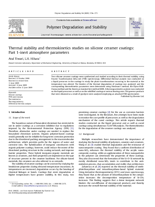 (PDF) Thermal stability and thermokinetics studies on silicone ceramer ...