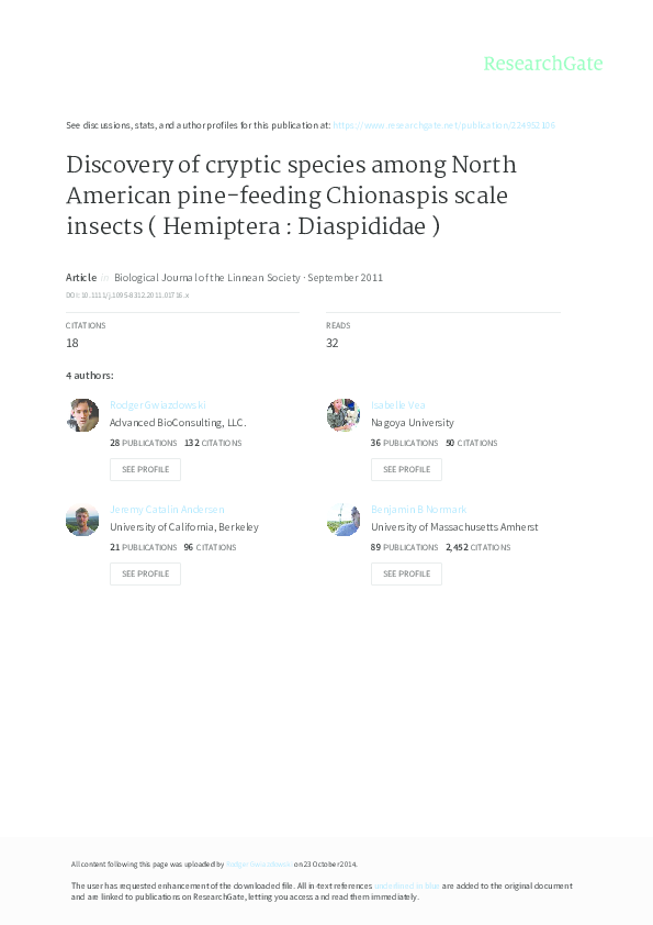 (PDF) Discovery of cryptic species among North American pine-feeding ...