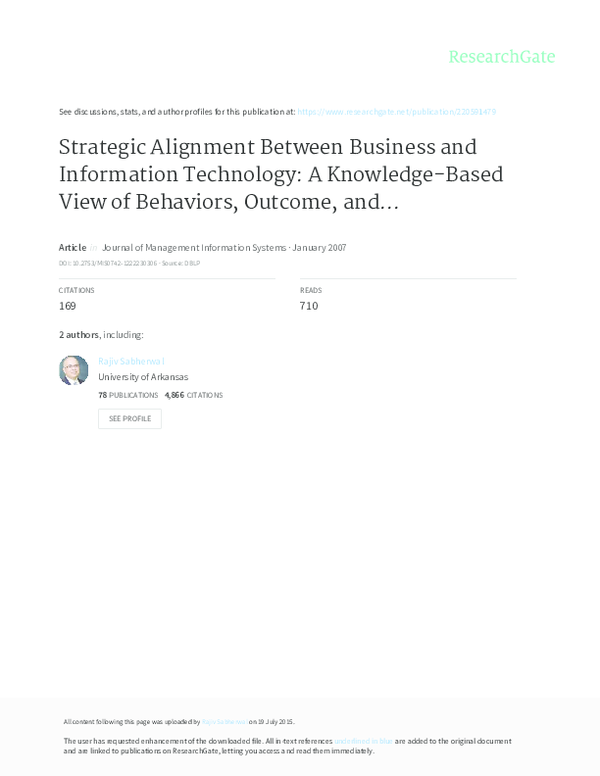 (PDF) Strategic Alignment Between Business and Information Technology: A Knowledge-Based View of ...