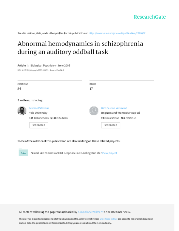 (PDF) Abnormal hemodynamics in schizophrenia during an auditory oddball task
