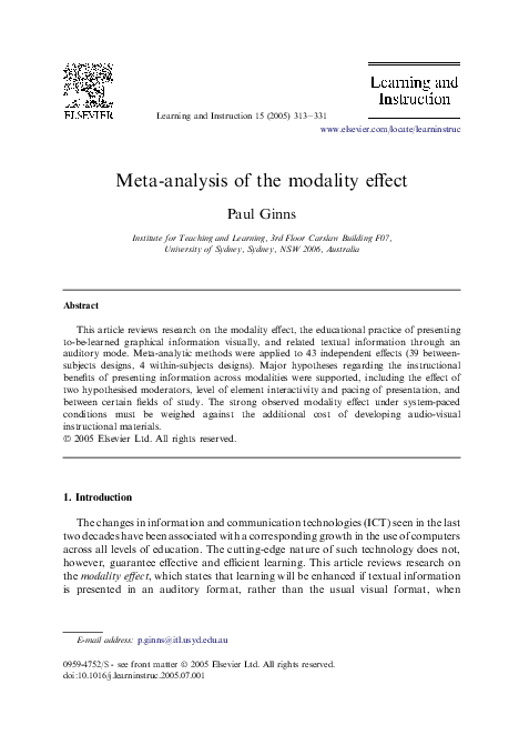 (PDF) Meta-analysis of the modality effect