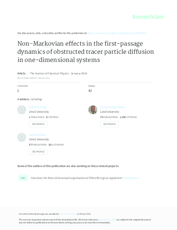 (PDF) Non-Markovian effects in the first-passage dynamics of obstructed tracer particle ...