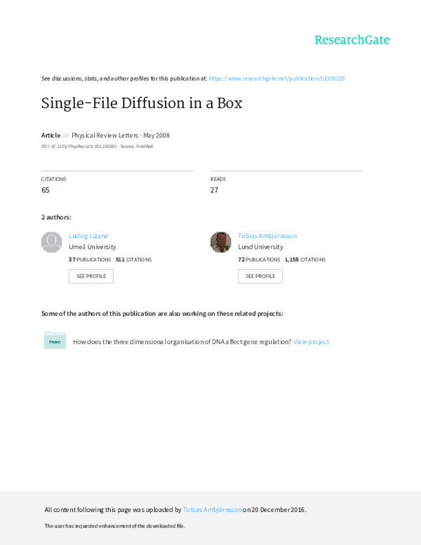 (PDF) Single-File Diffusion in a Box