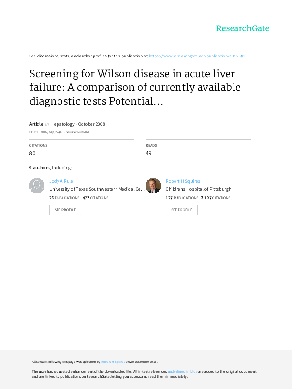 (PDF) Screening for Wilson disease in acute liver failure: A comparison ...