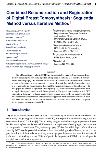 (PDF) Combined reconstruction and registration of digital breast ...