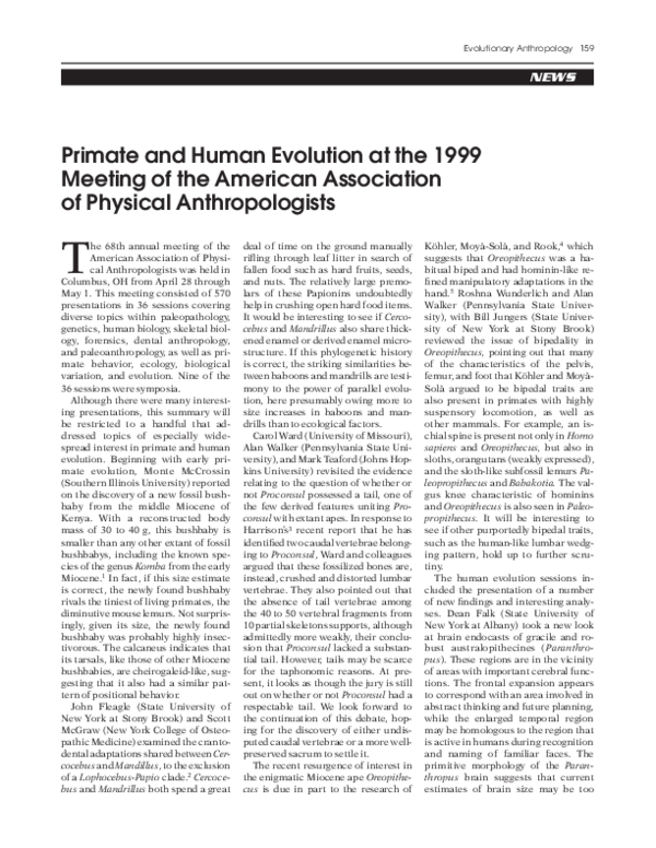 (PDF) Primate and human evolution at the 1999 meeting of the American ...