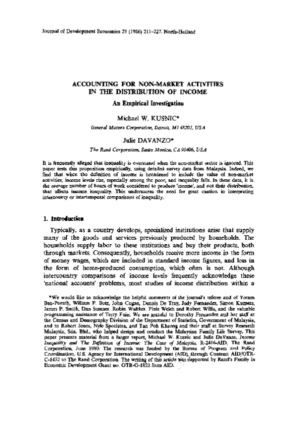(PDF) Accounting for non-market activities in the distribution of ...