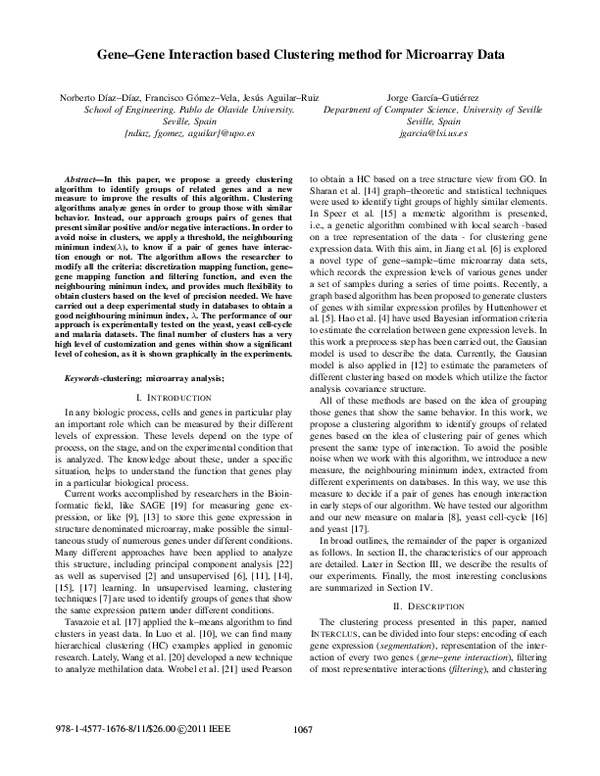 Pdf Gene Gene Interaction Based Clustering Method For Microarray Data