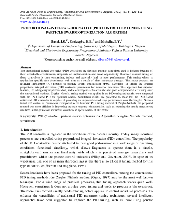 Pdf Proportional Integral Derivative Pid Controller Tuning Using