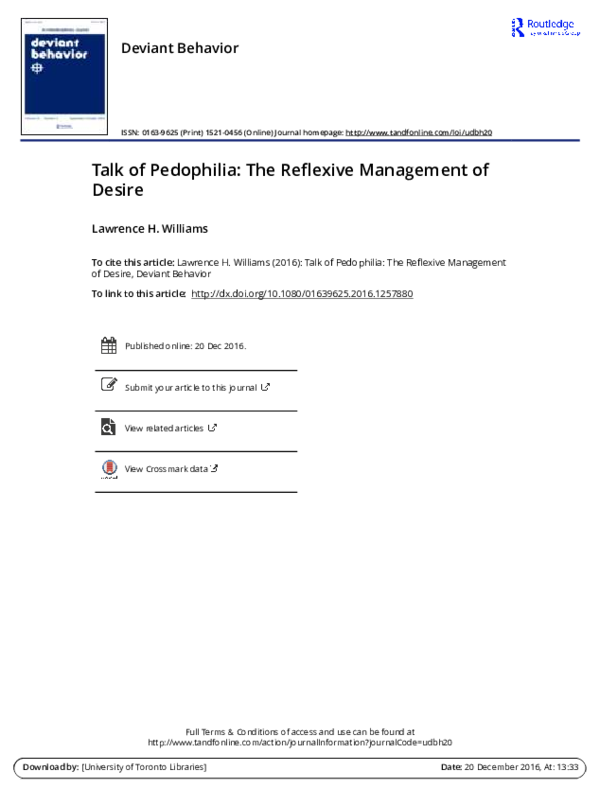 (PDF) Talk of Pedophilia: The Reflexive Management of Desire