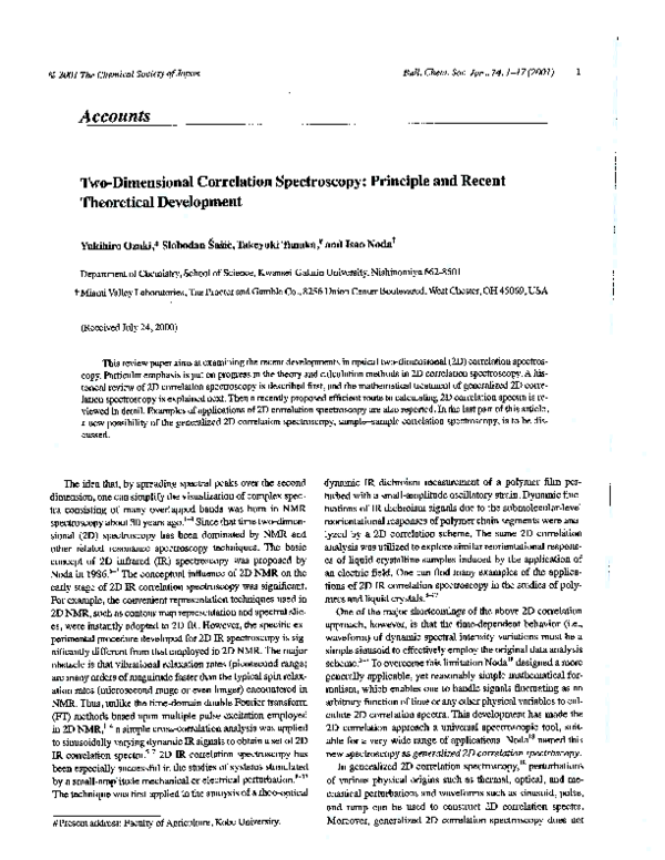 (PDF) Two-Dimensional Correlation Spectroscopy. Principle and Recent Theoretical Development ...