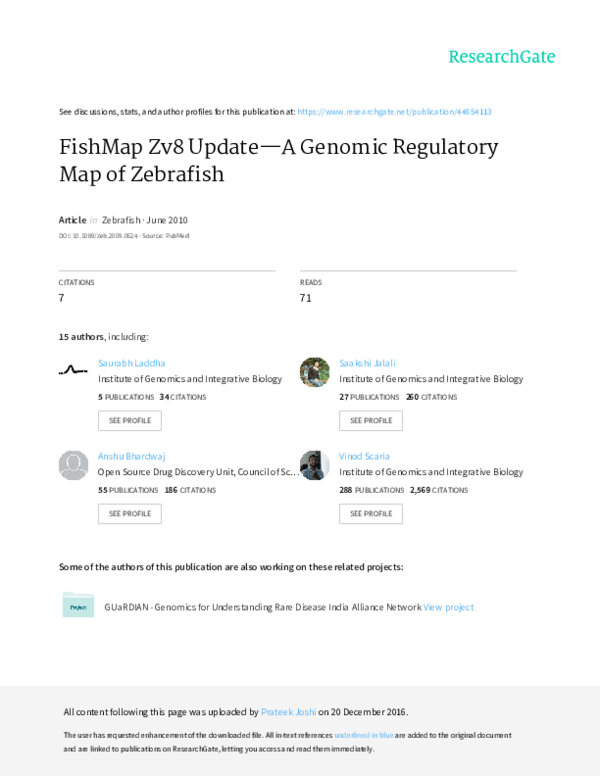 (PDF) FishMap Zv8 Update A Genomic Regulatory Map of Zebrafish