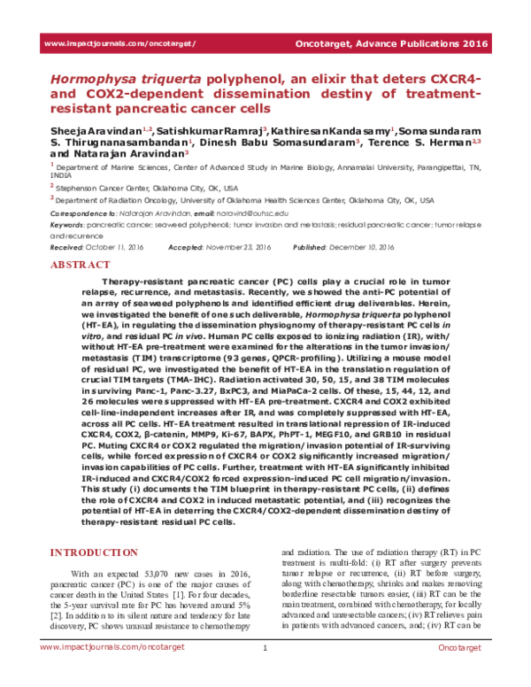 (PDF) Hormophysa triquerta polyphenol, an elixir that deters CXCR4- and ...